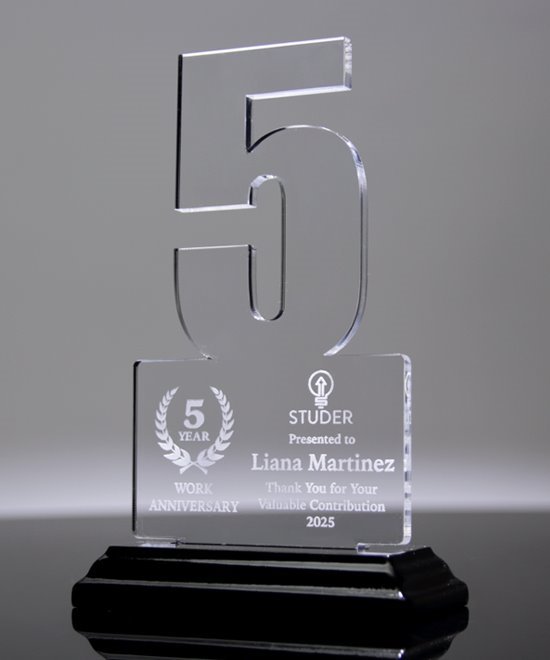 Number 5 Acrylic Pop-In Award | edco.com | Edco Awards