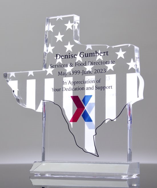 Texas State Shape Acrylic Award with Two Sided Printing | Edco Awards