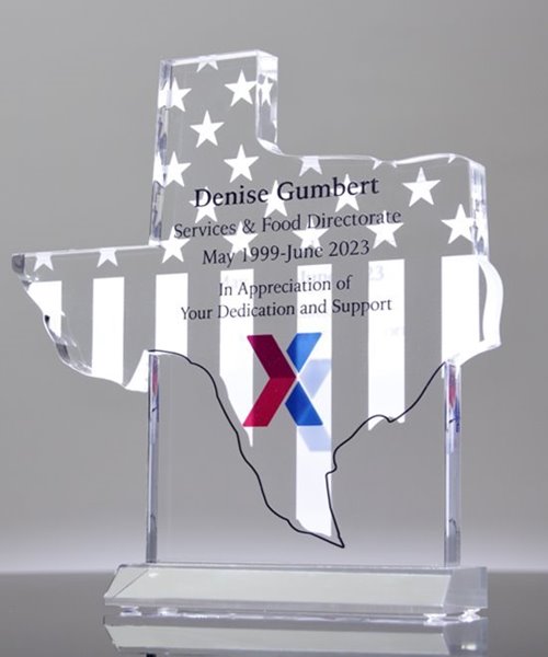 Texas State Shape Acrylic Award with Two Sided Printing | Edco Awards