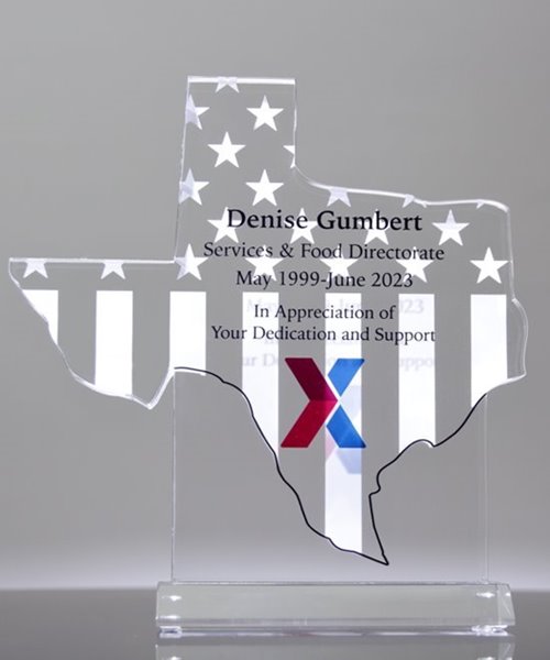 Texas State Shape Acrylic Award with Two Sided Printing | Edco Awards