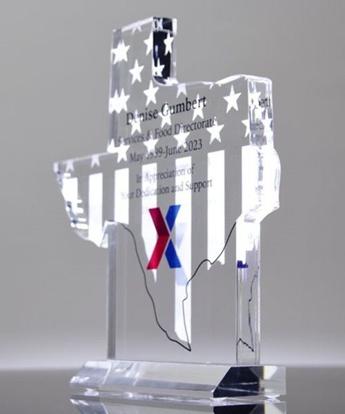 Texas State Shape Acrylic Award with Two Sided Printing | Edco Awards