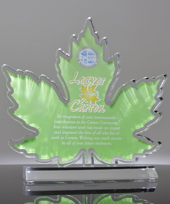 Acrylic Maple Leaf Trophy with Full Coverage Imprint | Edco Awards