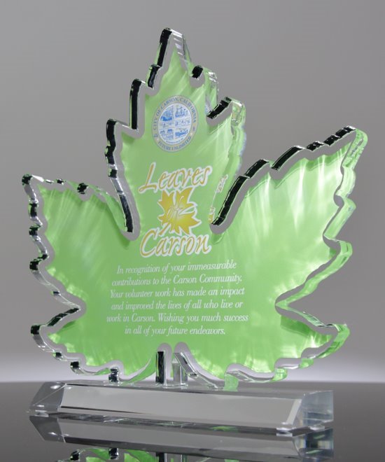 Acrylic Maple Leaf Trophy with Full Coverage Imprint | Edco Awards