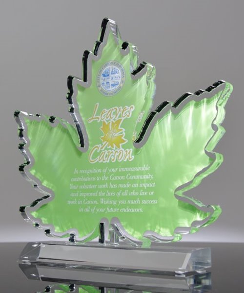 Acrylic Maple Leaf Trophy with Full Coverage Imprint | Edco Awards