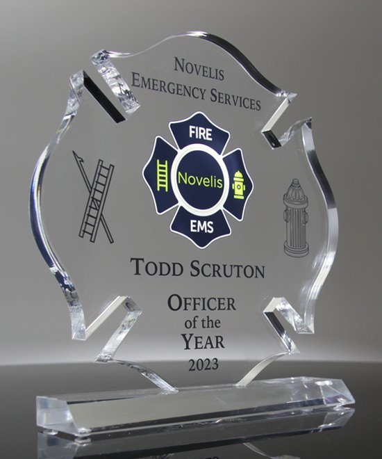 Firefighter Maltese Cross Acrylic Award - Full Color Imprint | Edco Awards