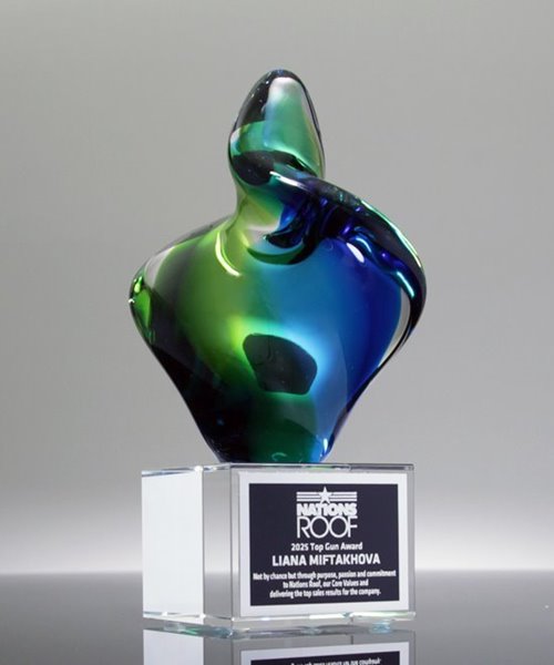 Symphony Blue Green Art Glass Award - Clear Base | Edco Awards