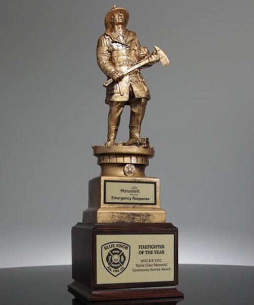 Fireman Tribute Trophy | Firefighter Award on Large Walnut Base | Edco ...