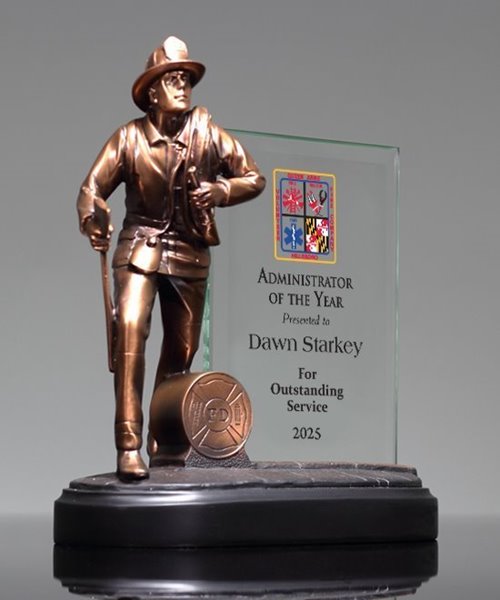 Fireman Trophy with Glass Plaque RFB154 | Edco Awards