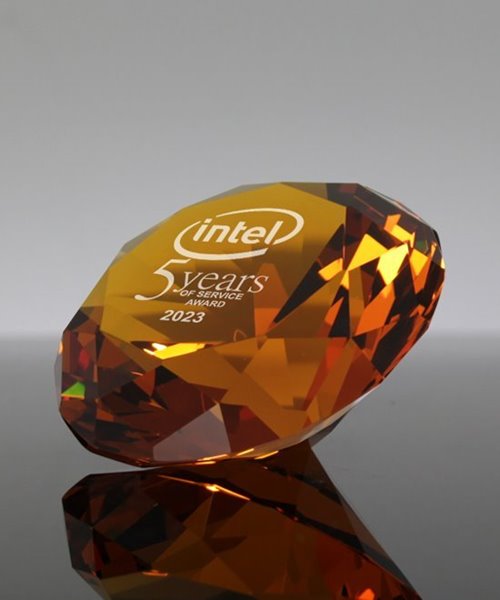 Amber-Gold Crystal Diamond Paperweight Award | Edco Awards