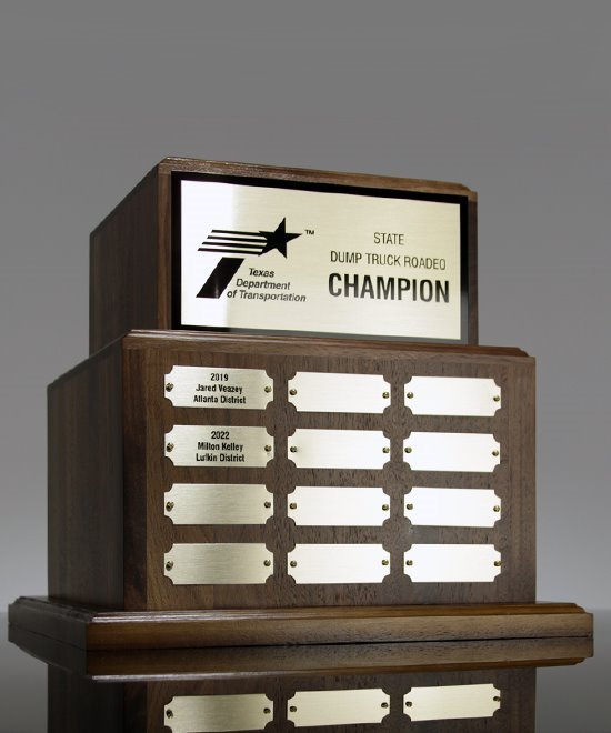 Large Walnut Step Base with 12 Perpetual Plates | Edco Awards