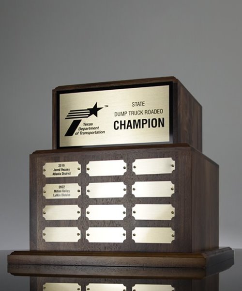 Large Walnut Step Base with 12 Perpetual Plates | Edco Awards