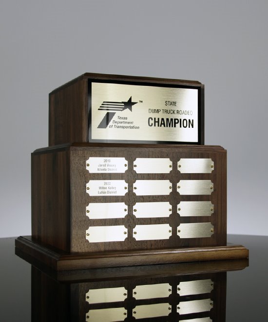 Large Walnut Step Base with 12 Perpetual Plates | Edco Awards