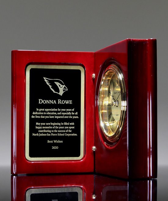 Hand Rubbed Mahogany Book Clock Award | T140 | Edco Awards