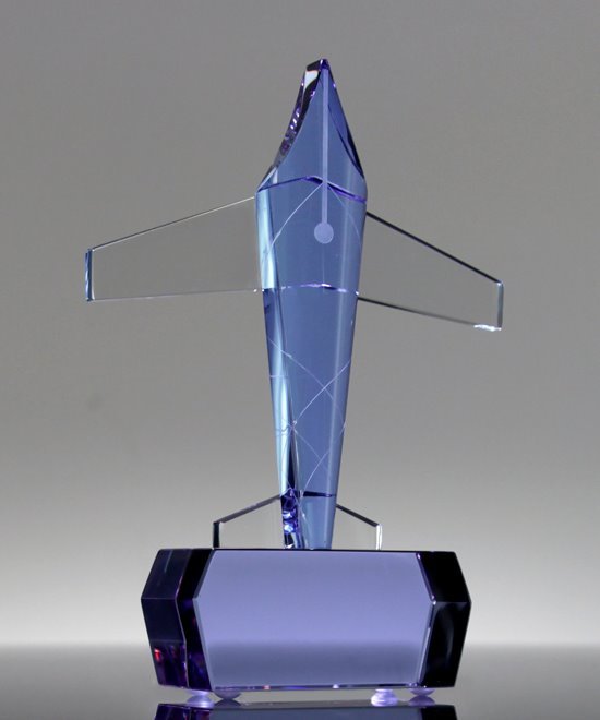 Custom Shaped Purple Crystal Airplane Award | Edco Awards