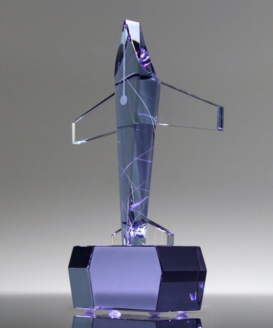 Custom Shaped Purple Crystal Airplane Award | Edco Awards