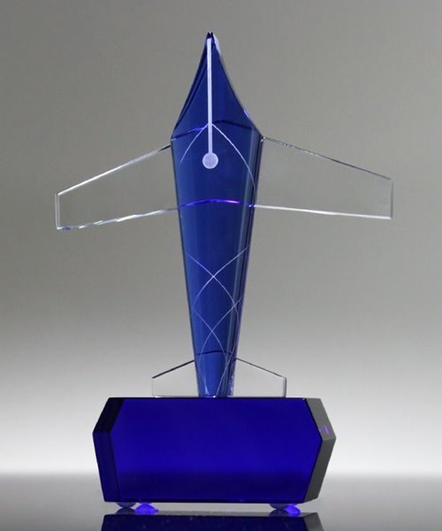 Custom Shaped Blue Crystal Airplane Award | Edco Awards