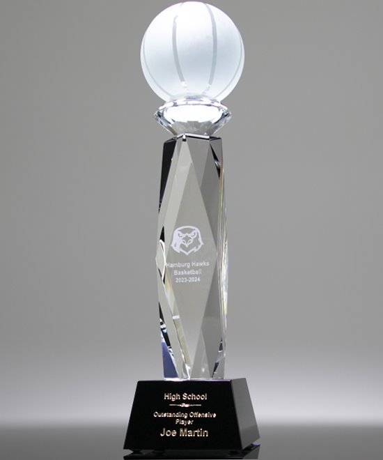 Basketball Obelisk Trophy - Sandblasted & Paint Filled