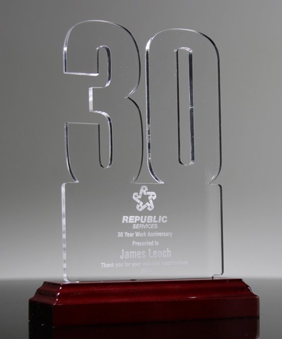 Number 30 Acrylic Pop-In Award | edco.com | Edco Awards