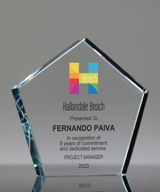 Pentagon Crystal Paperweight Full Color | Edco Awards