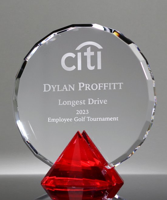 Faceted Circle Red Diamond Award | Ruby Crystal | Edco Awards