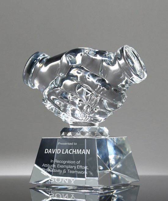 Crystal Handshake Award | Engraved Crystal Trophy | Edco Awards