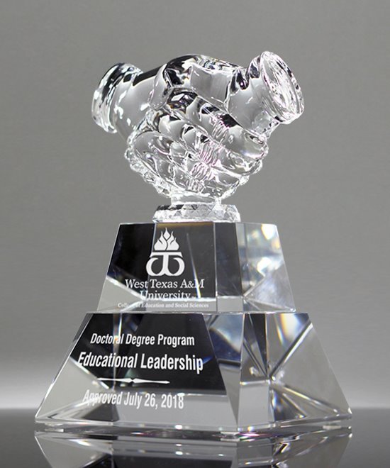 Crystal Handshake Trophy Tower | Edco Awards