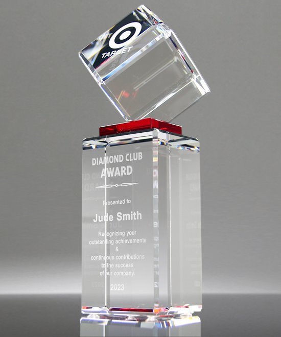 Elevate Red Crystal Cube Award Tower | Edco Awards
