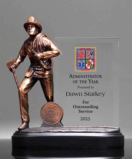 Fireman Trophy with Glass Plaque RFB154 | Edco Awards