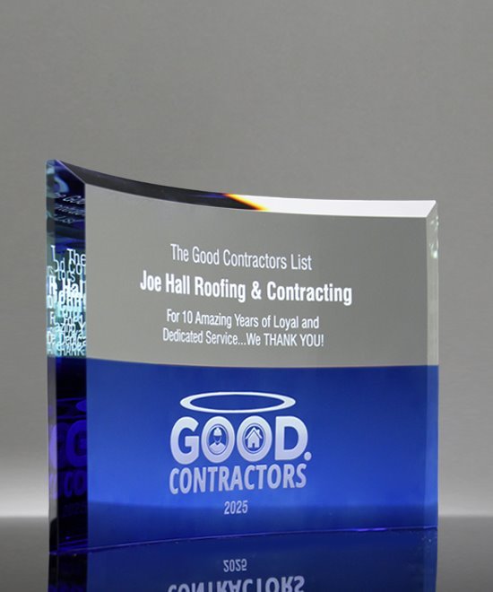 Two-Tone Crystal Crescent Award with Blue Base | Edco Awards