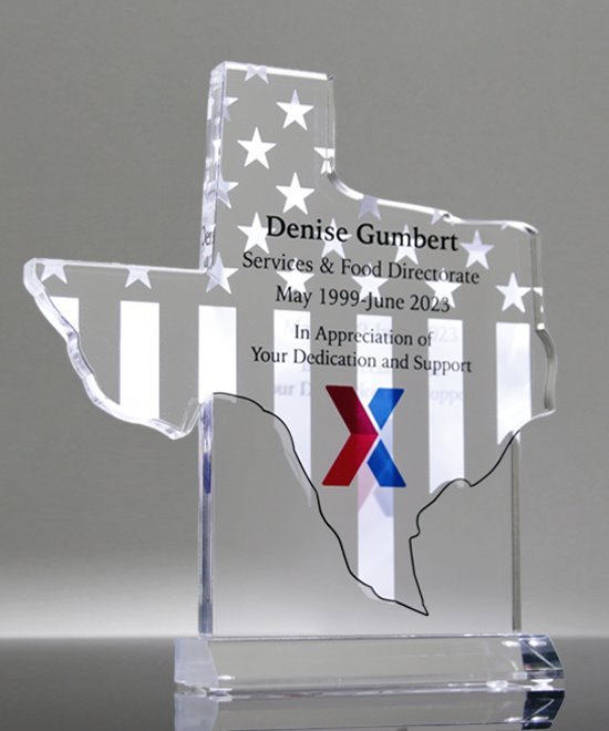 Texas State Shape Acrylic Award with Two Sided Printing | Edco Awards