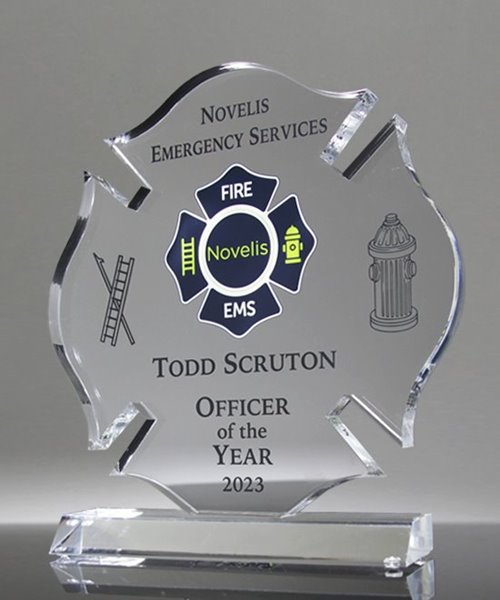 Firefighter Maltese Cross Acrylic Award - Full Color Imprint | Edco Awards