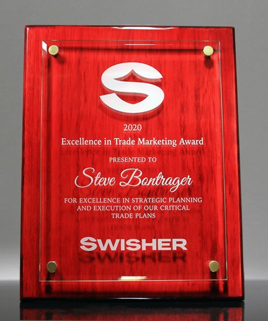 Floating Rosewood & Glass Plaque with Standoffs | Edco Awards