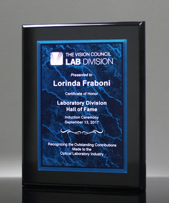 Piano-Finish Ebony Plaque with Blue Acrylic Plate | Edco Awards