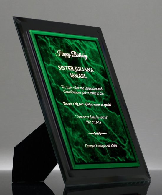 Black Glass Plaque with Green Acrylic Plate | Edco Awards