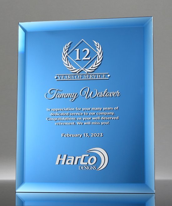 Mirrored Crystal Blue Plaque | Edco Awards