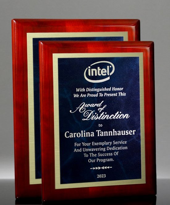 Gloss Rosewood Designer Plaque - Blue Marble Mist | Edco Awards