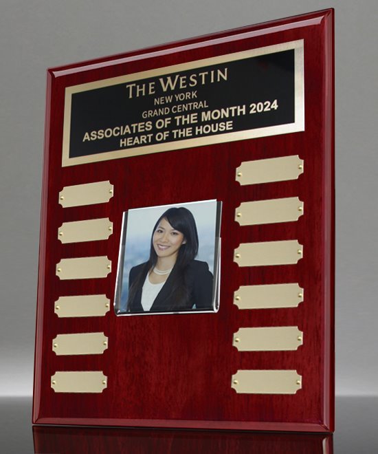 12-Plate Employee of the Month Photo Plaque - Rosewood Piano | Edco Awards