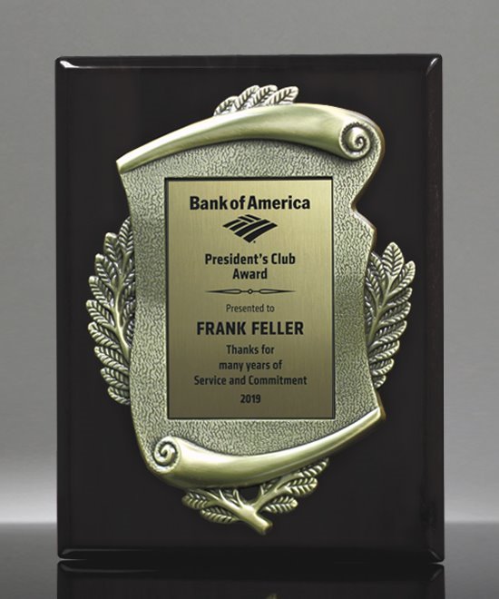 Metal Scroll Casting Award Plaque - Black Piano Finish | Edco Awards