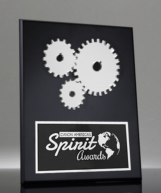 Silver Gears Award Plaque - Matte Black