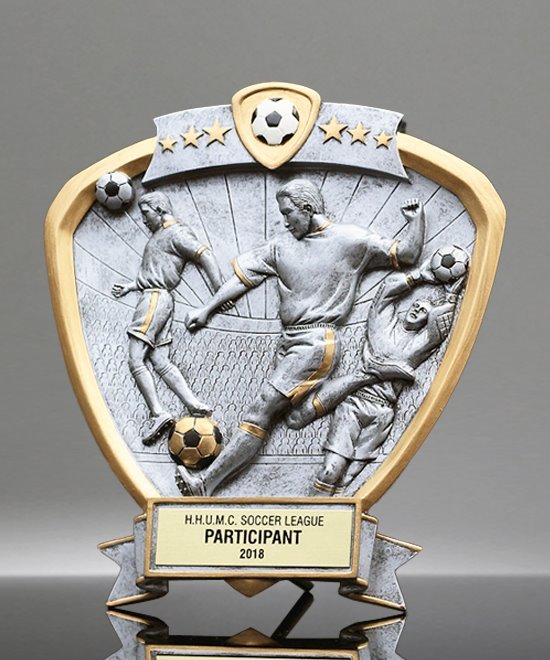 Soccer Shield Trophy Resin, 58515GS | Edco Awards