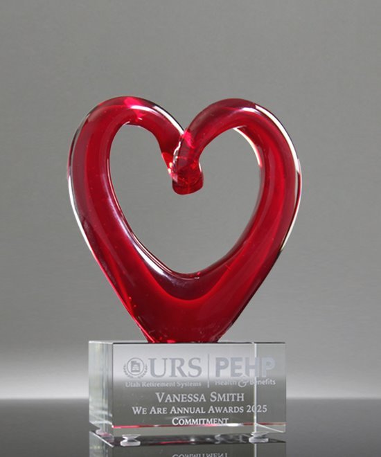 Art Glass Red Heart Award with Clear Base | Edco Awards