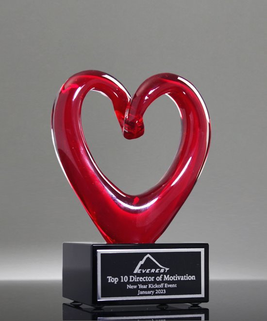 Red Heart Glass Trophy with Black Base | Edco Awards
