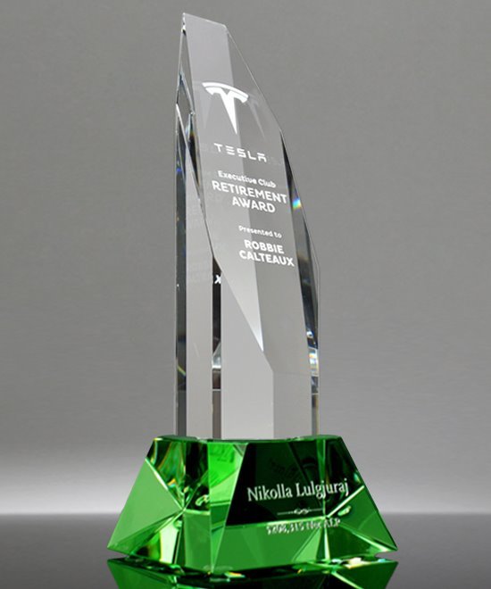 Executive Octagon Tower Crystal Award - Green Base | Edco Awards