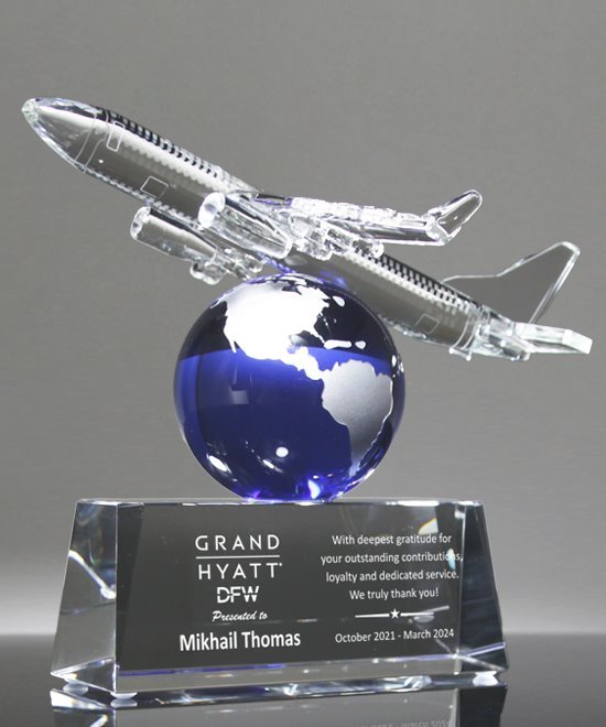 Globe Jetsetter Crystal Airplane Trophy | Edco Awards