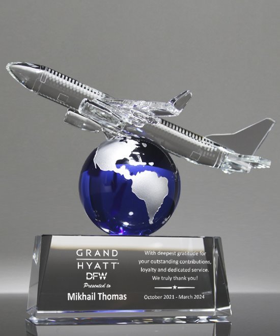 Globe Jetsetter Crystal Airplane Trophy | Edco Awards