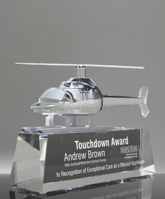 Crystal Helicopter Trophy | Custom Helicopter Award | Edco Awards