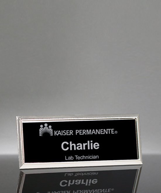 Engraved Metal Name Badge With Silver Frame - 3 x 1 Inch | Edco Awards