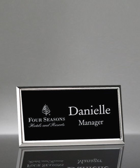 Engraved Metal Name Badge With Silver Frame - 3 x 1.5 Inch | Edco Awards