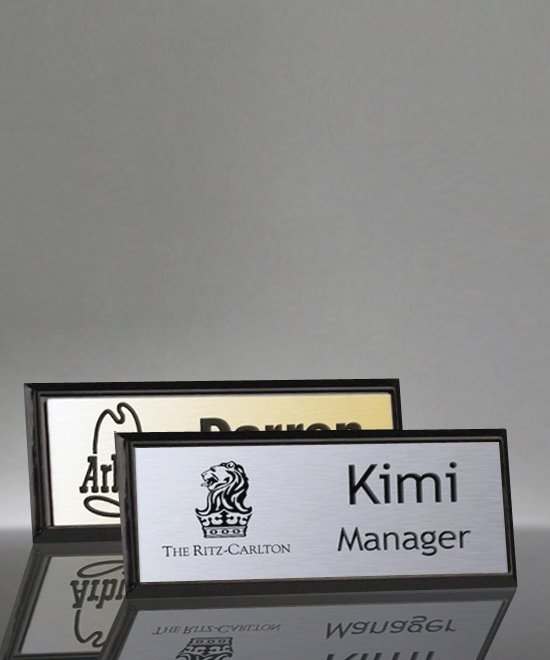 Imprinted Metal Name Badge With Black Frame - 3 x 1 Inch | Edco Awards
