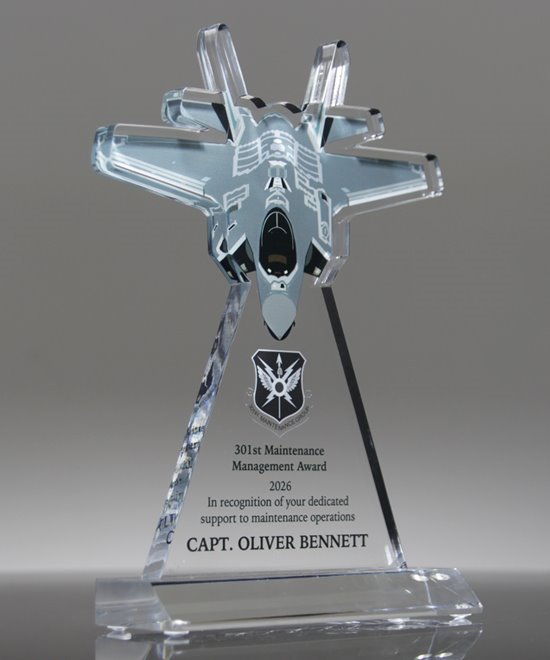Acrylic F-15 Eagle Military Jet Trophy | Edco Awards